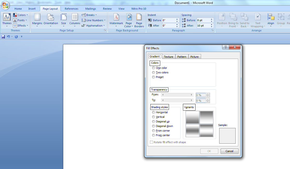 آموزش تصویری fill effects در نرم افزار مایکروسافت آفیس ورد